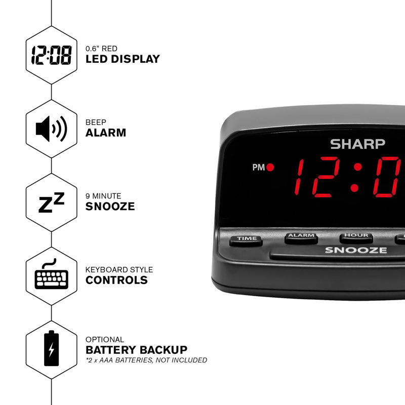 Sharp Digital Alarm Clock with Keyboard Style Controls | Wayfair